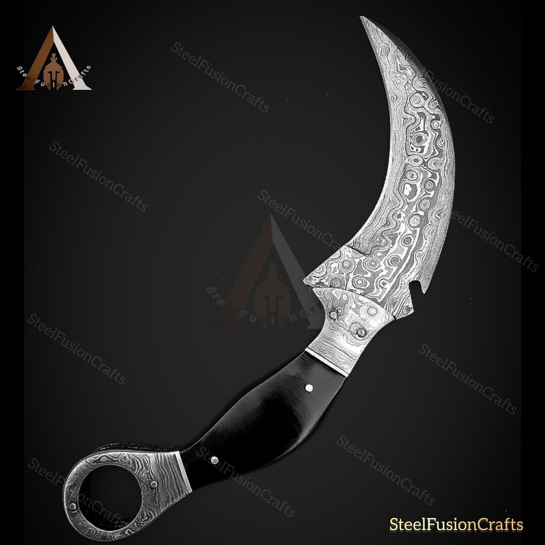 DAMASCUS STEEL KARAMBIT Knife With Leather Sheath| Bowie Knife ...
