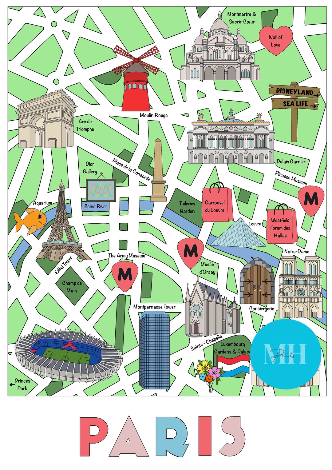 Hand-illustrated Paris Map - Etsy