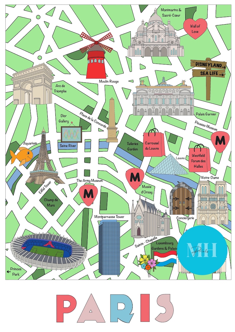 Hand-illustrated Paris Map - Etsy