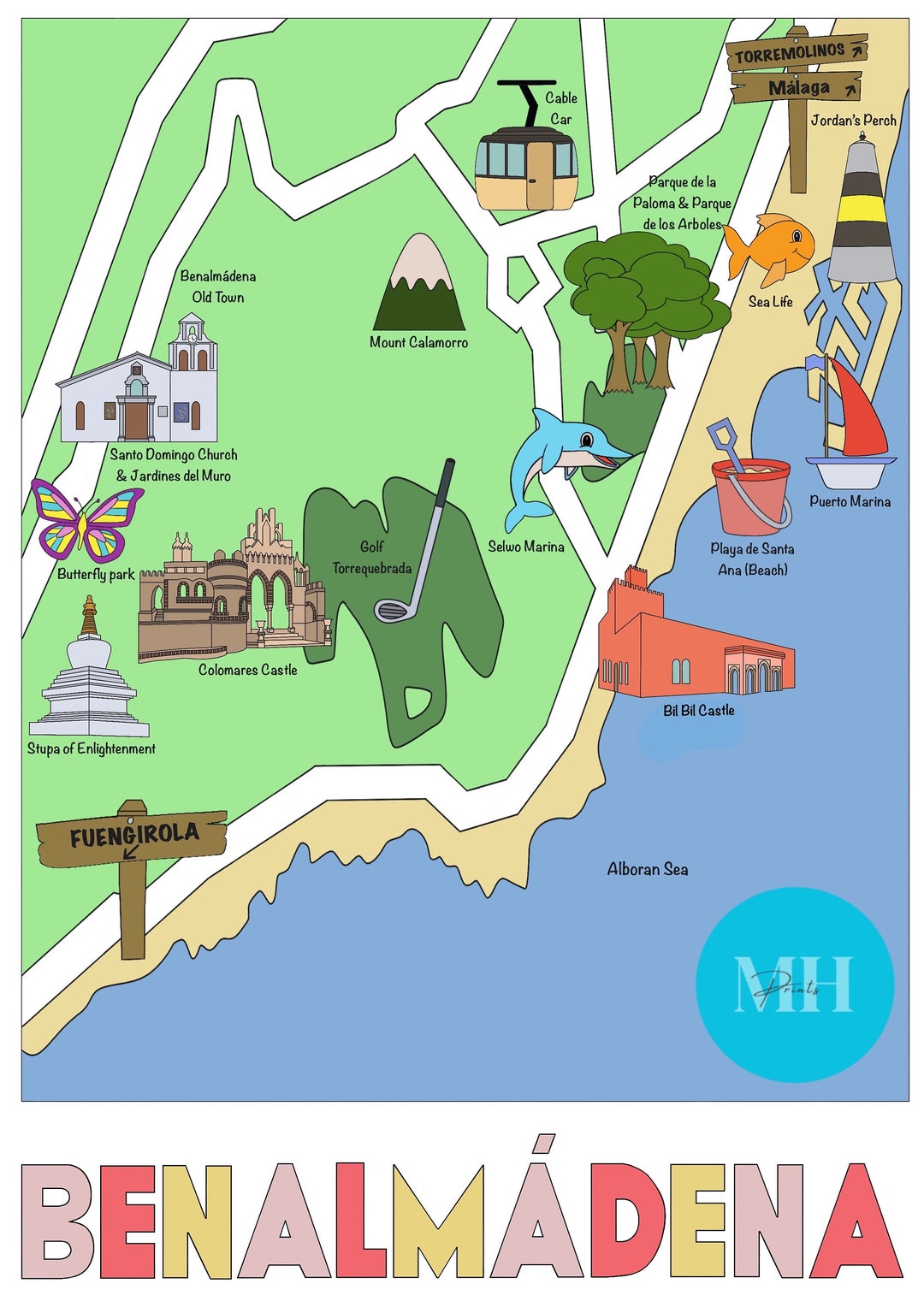 Hand-illustrated Benalmádena Map - Etsy