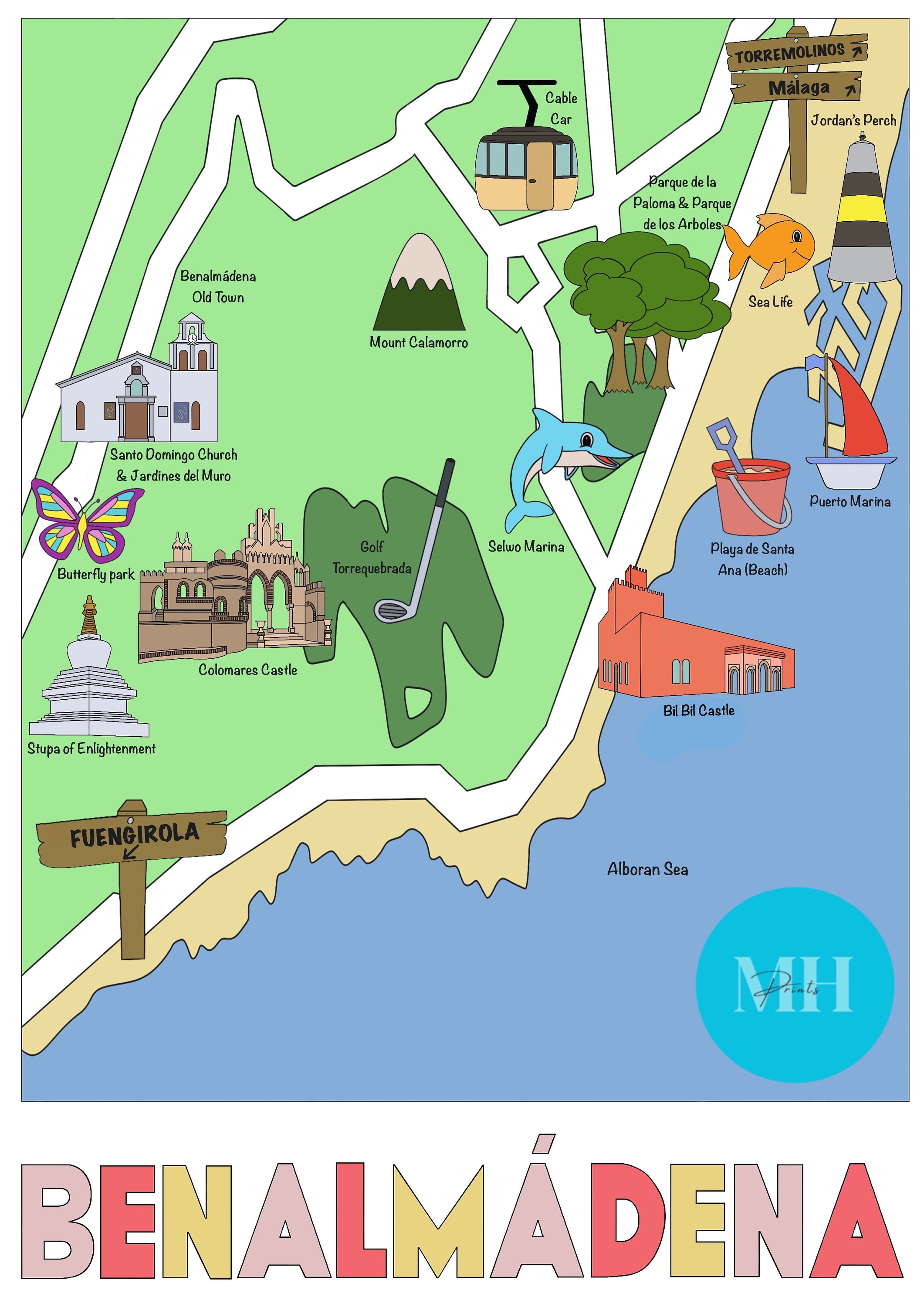 Hand-illustrated Benalmádena Map - Etsy