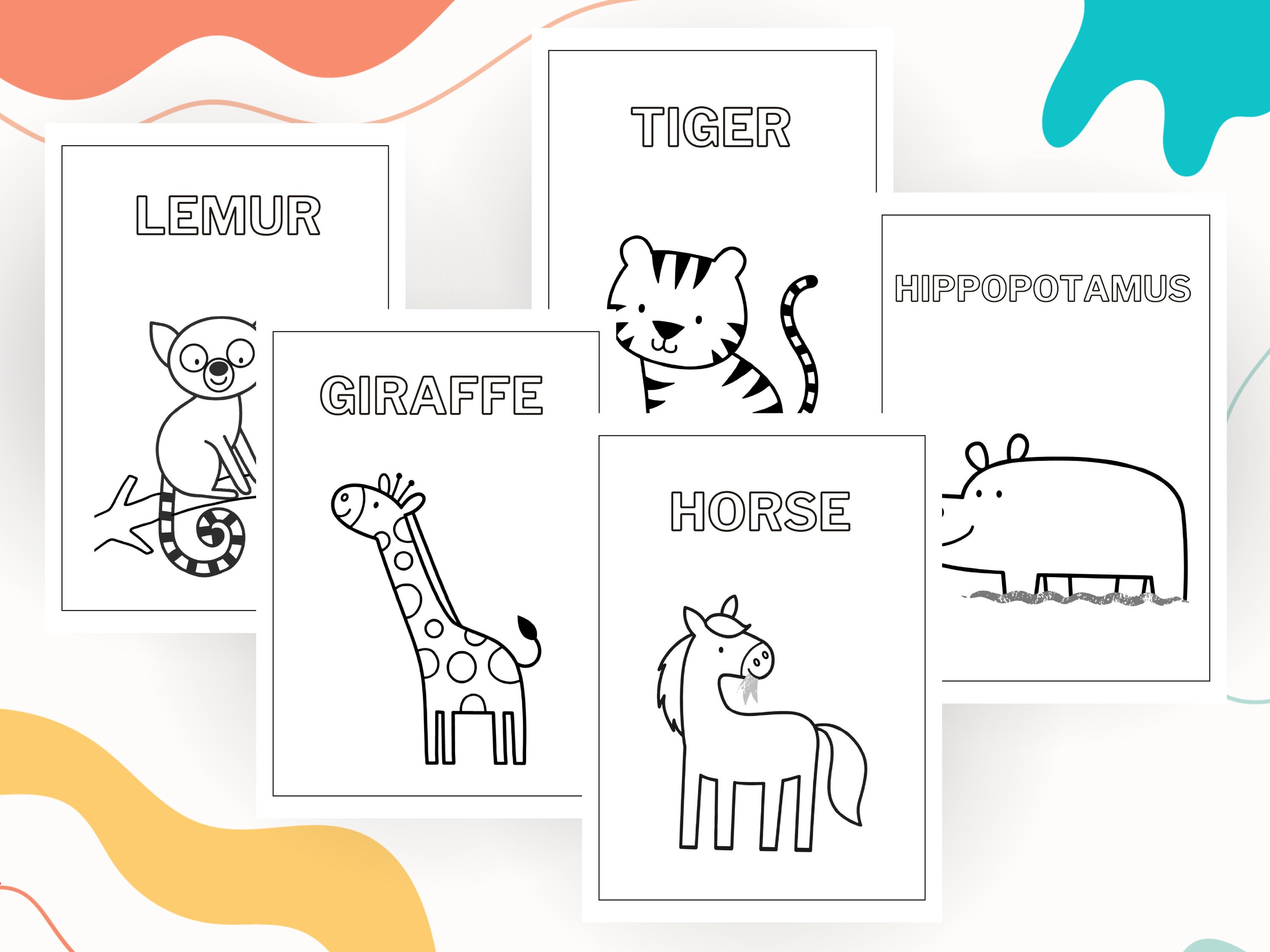 Simple Coloring Book Coloring Animal Book Colorinf for Kids - Etsy