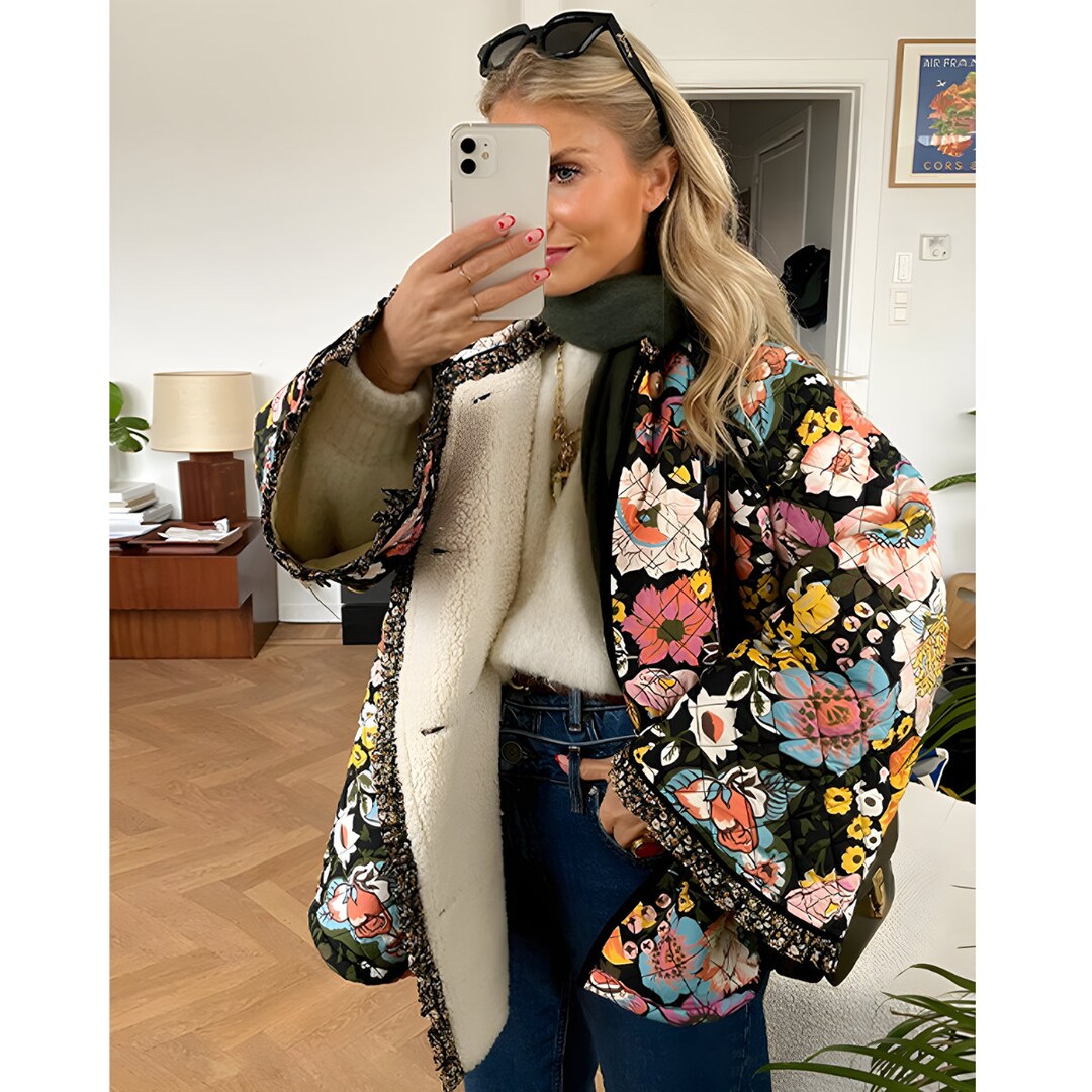 Quilted Ruffle Coat Winter Colorful Duffle Coat Korean Floral - Etsy