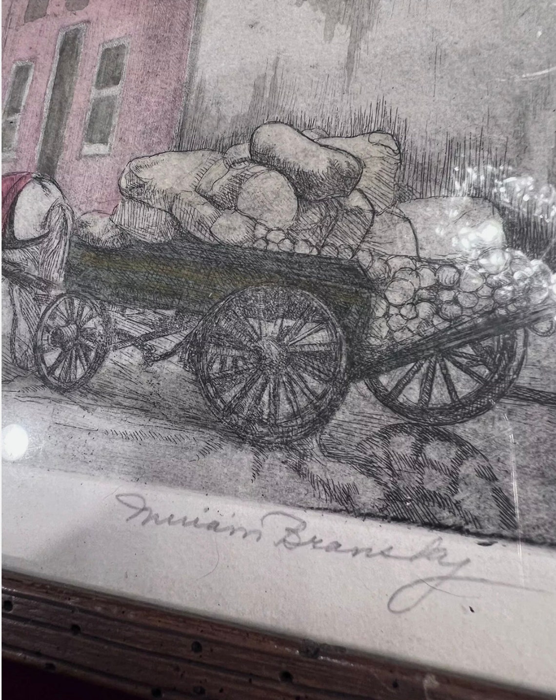 Antique Man With Wagon Etching Rare Miriam Bransky /40 Maryland Artist ...