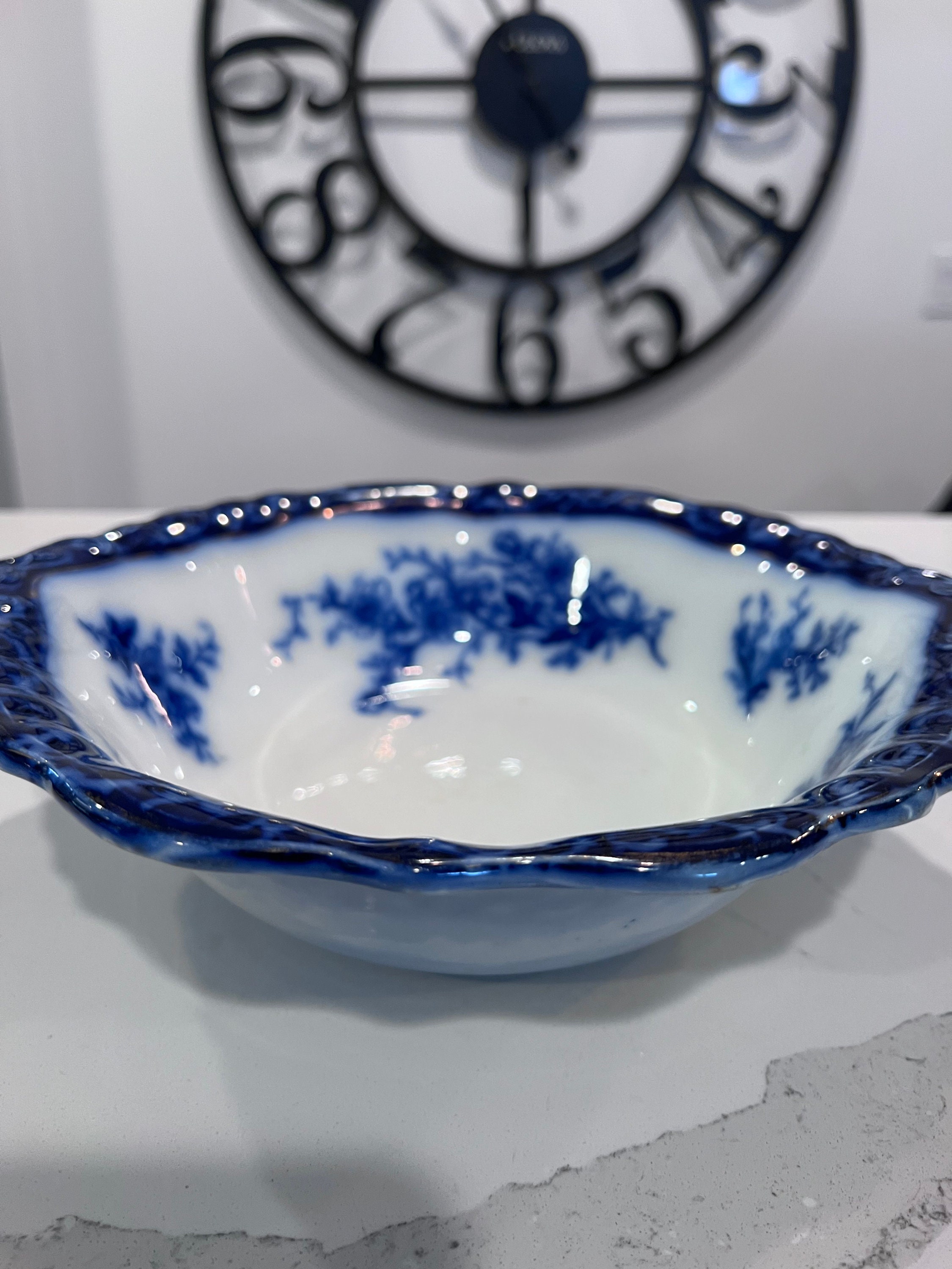 Antique Flow Blue Stanley Pottery Touraine 10-1/4 Round Vegetable Bowl ...