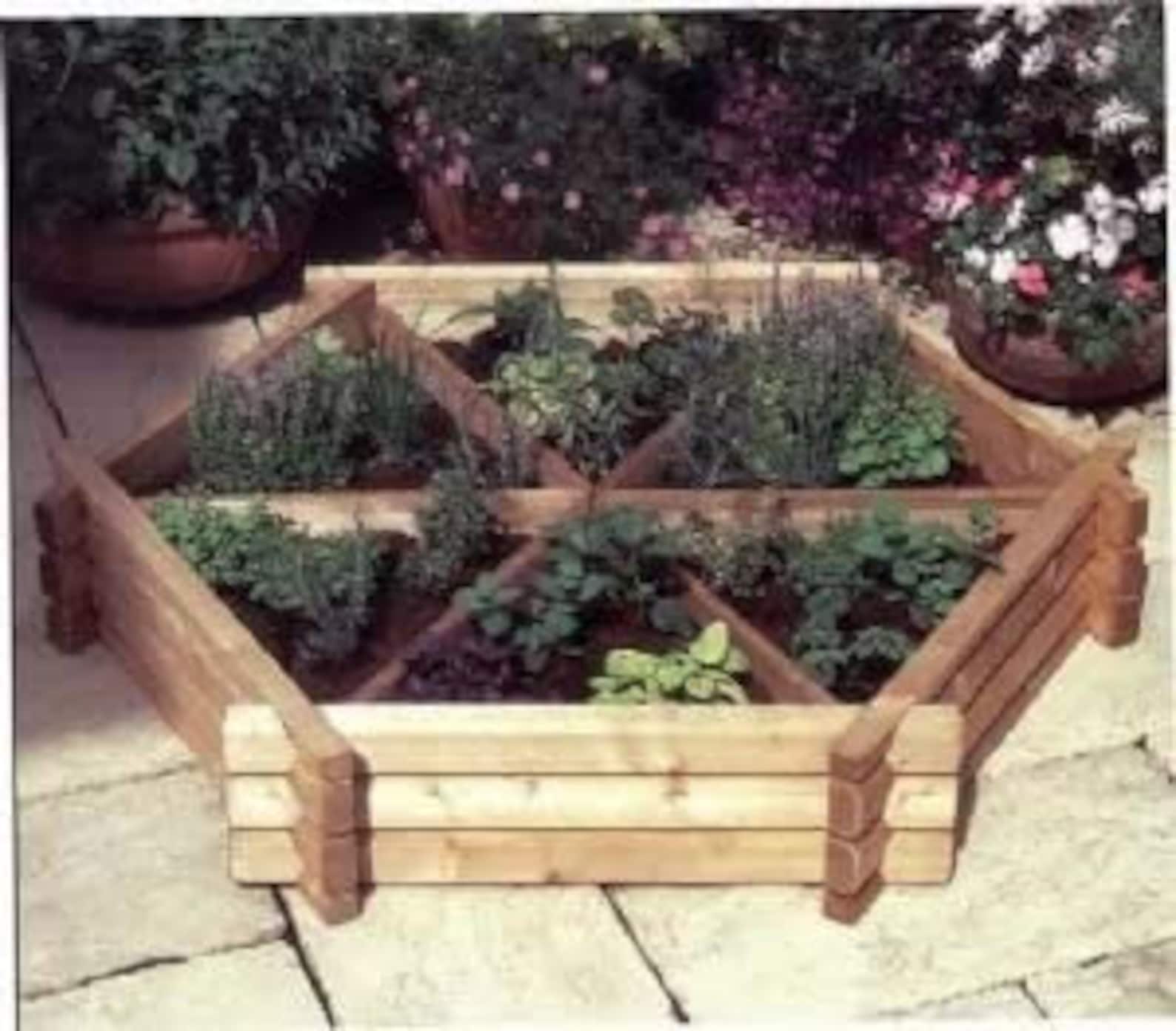 Wooden Garden Planter Wheel for Herbs Plants or Veg 6 Dividers Timber ...