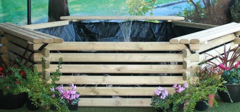 Garden Pool 300 Gallon Raised Fish Pond and Liner Tank Outdoor Timber ...