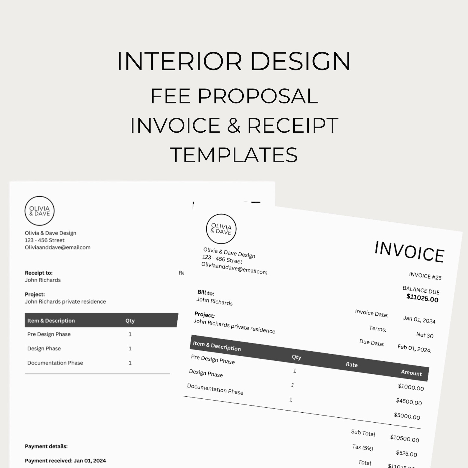 Interior Design Fee Proposal Template: Client Invoice (canva Editable ...