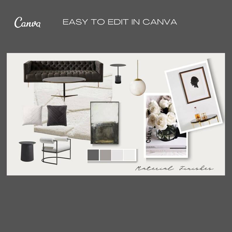 Furniture & Finishes Mood Board Canva Template • Editable FF and E ...