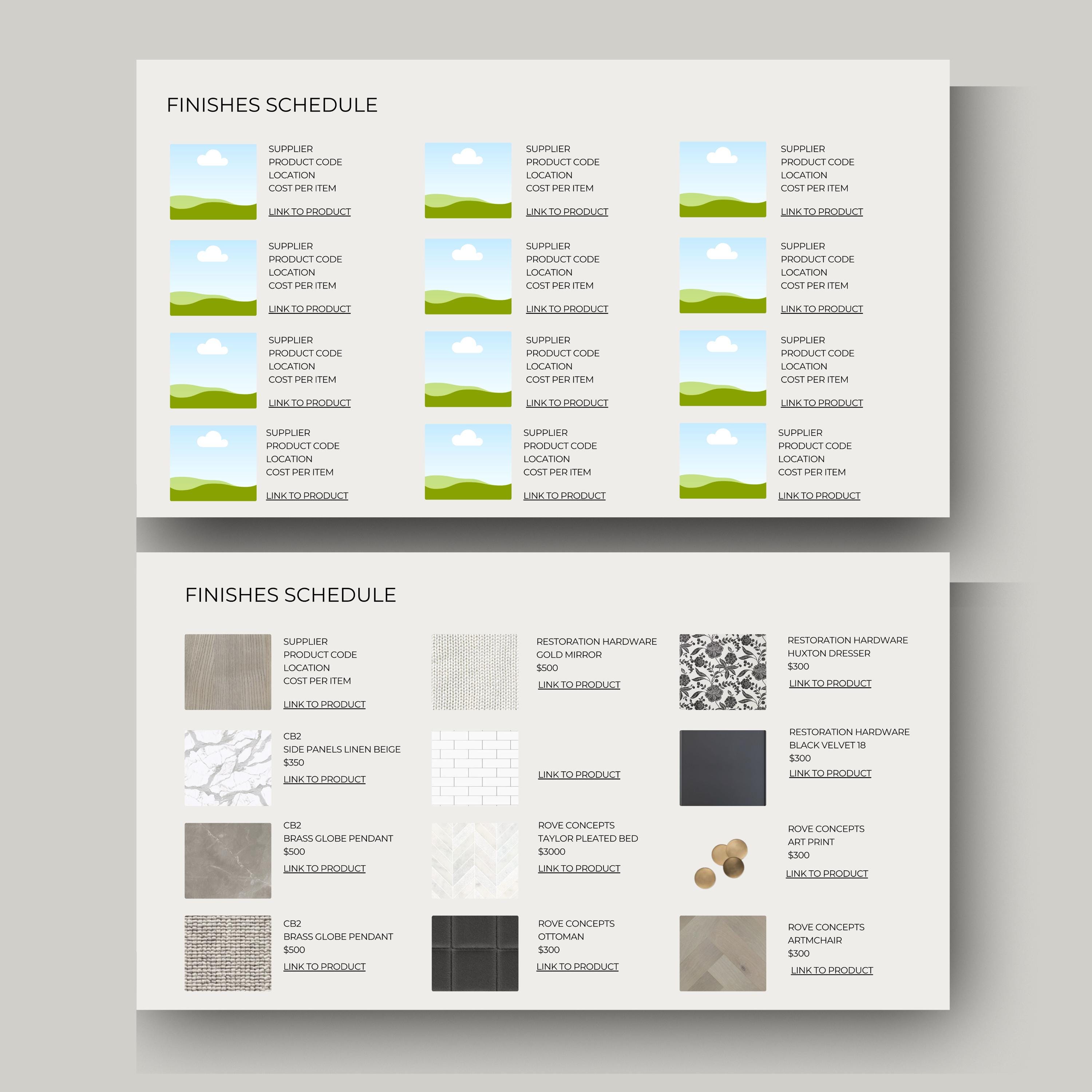 Interior Design FF&E Schedule Template: Canva Mood Board, Spec Sheet (digital Download) - Etsy