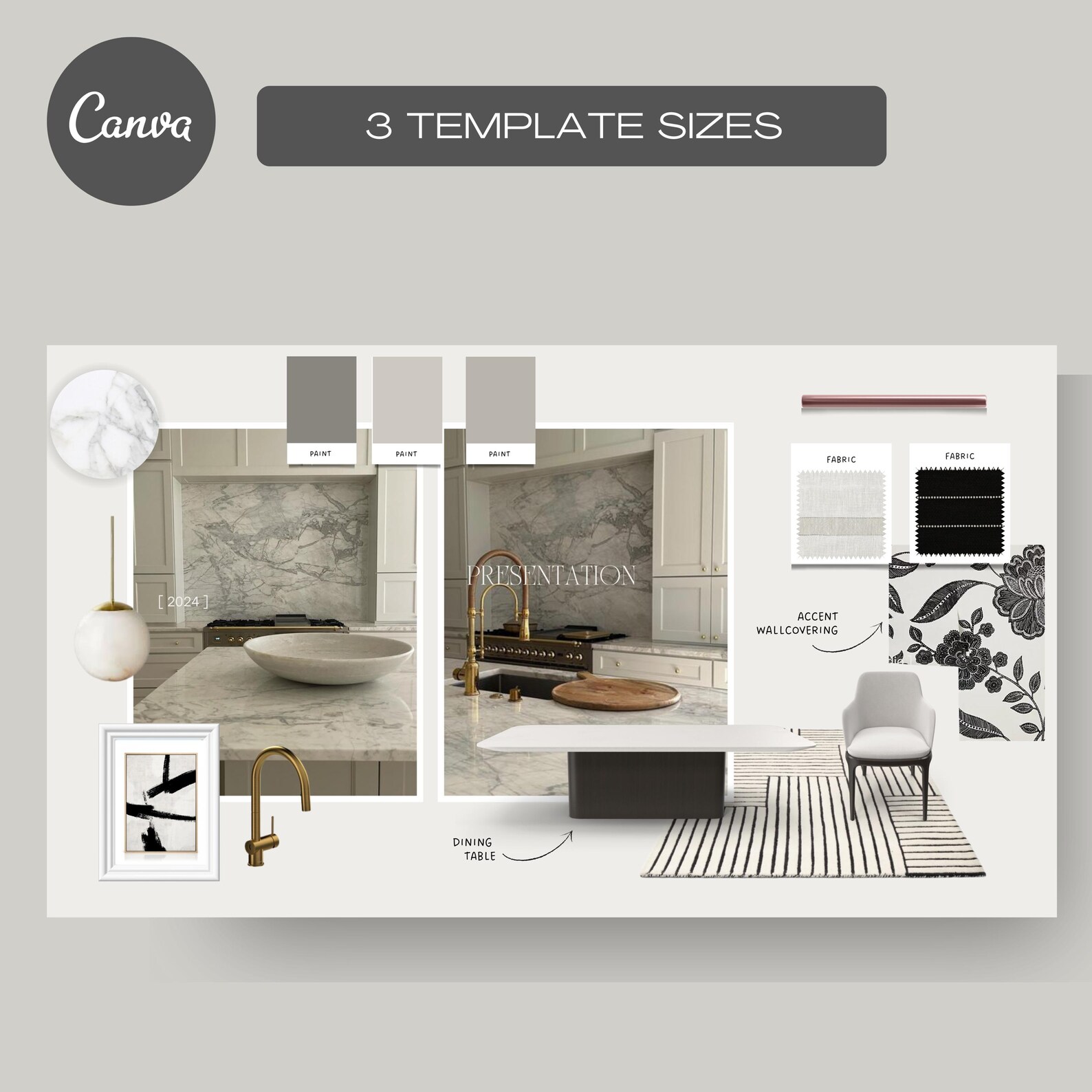 Interior Design Canva Editable Moodboard Template, Bathroom and Kitchen ...