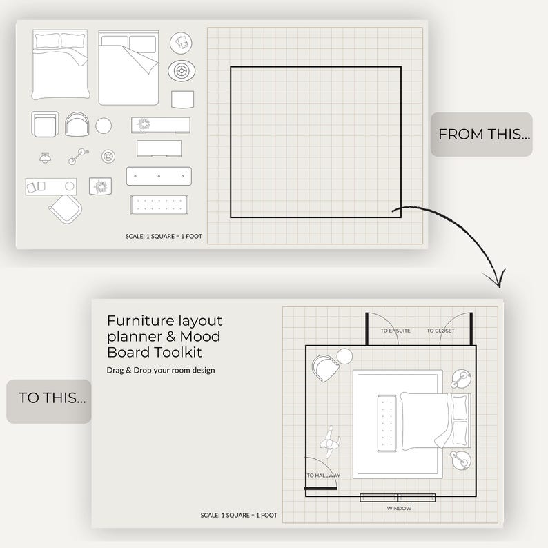 Bedroom Planner Template Canva, Drag and Drop Furniture Layout, Scale ...