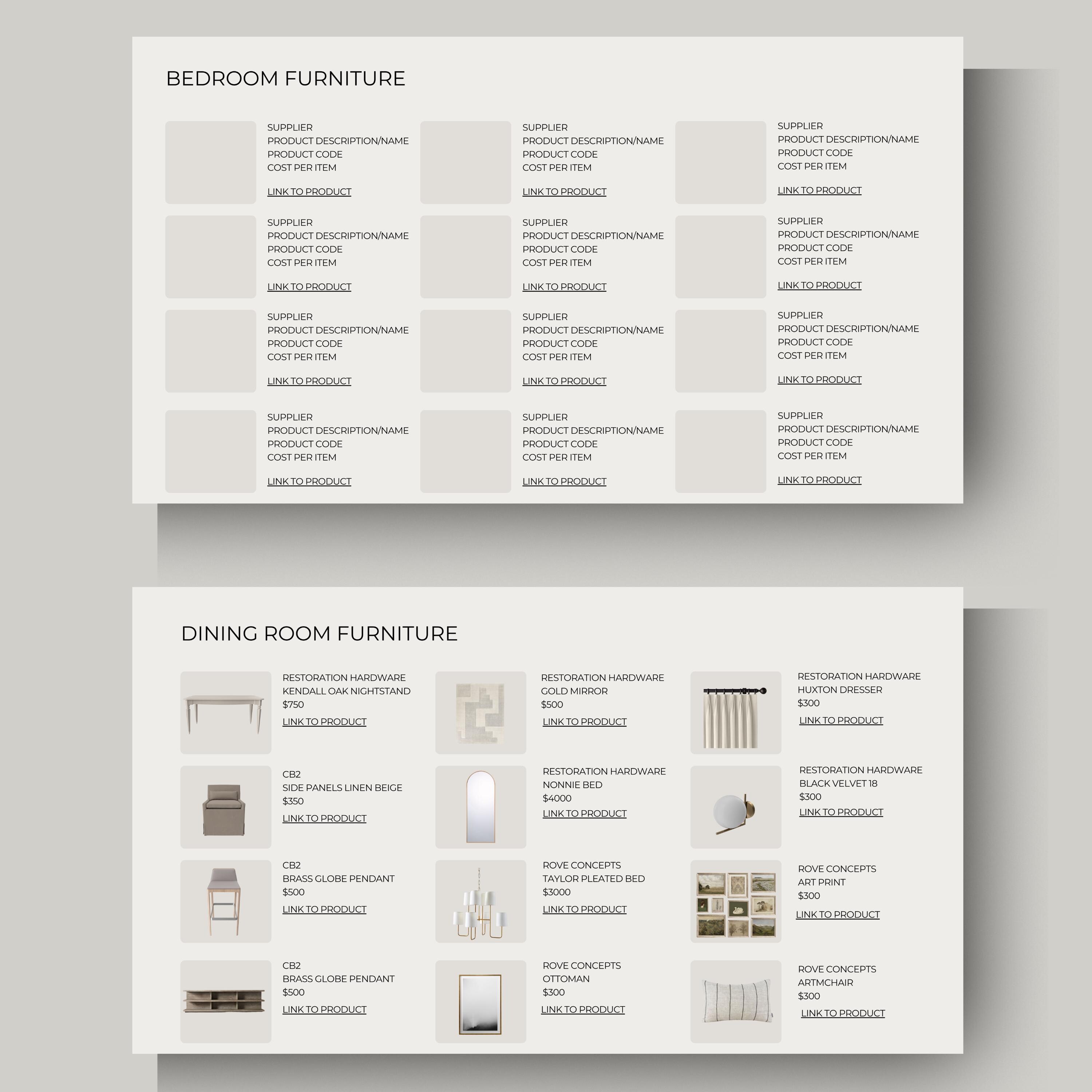 Interior Design FF&E Schedule Template: Canva Mood Board, Spec Sheet ...