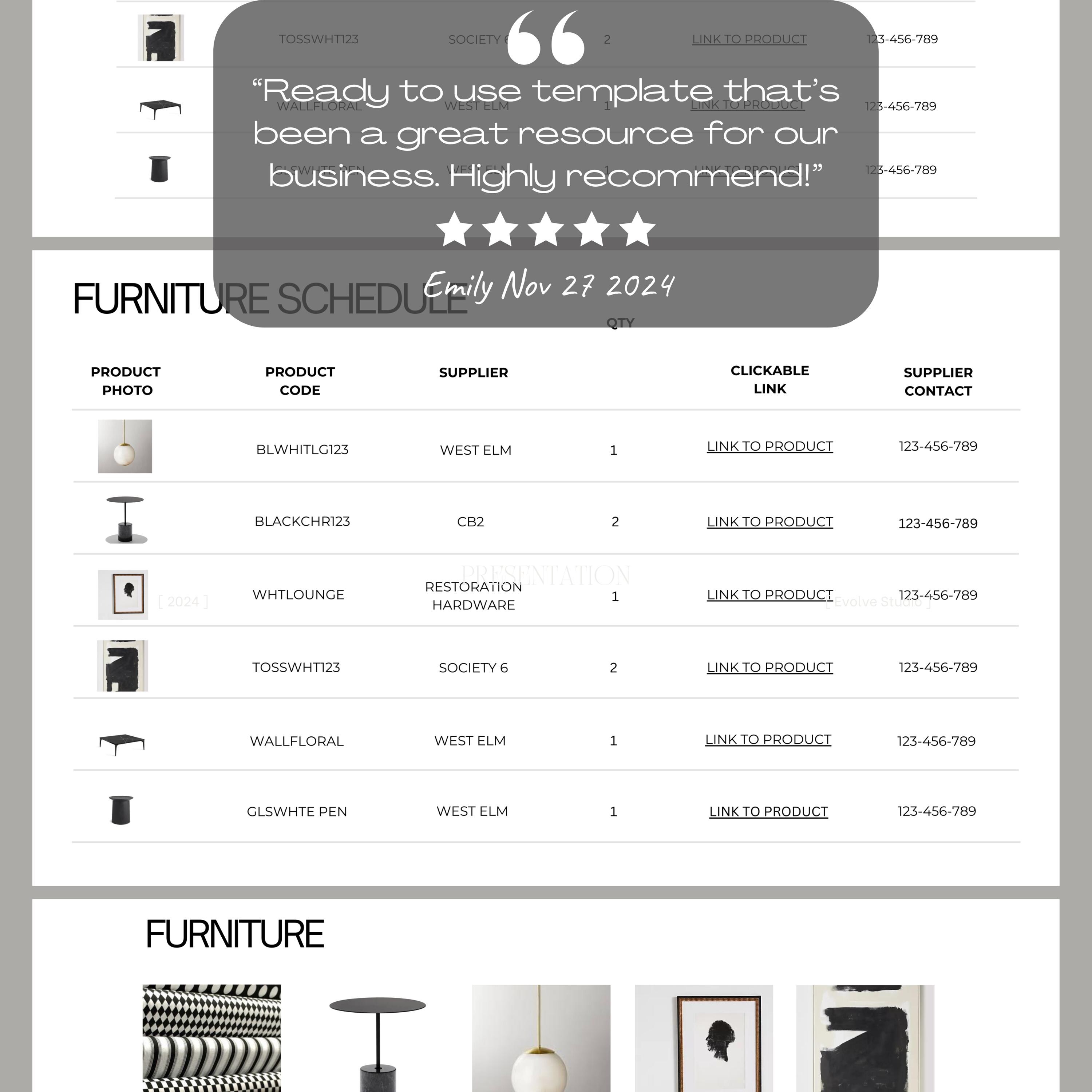 Interior Design FFE Schedule Template, Canva Fully Editable, Furniture ...