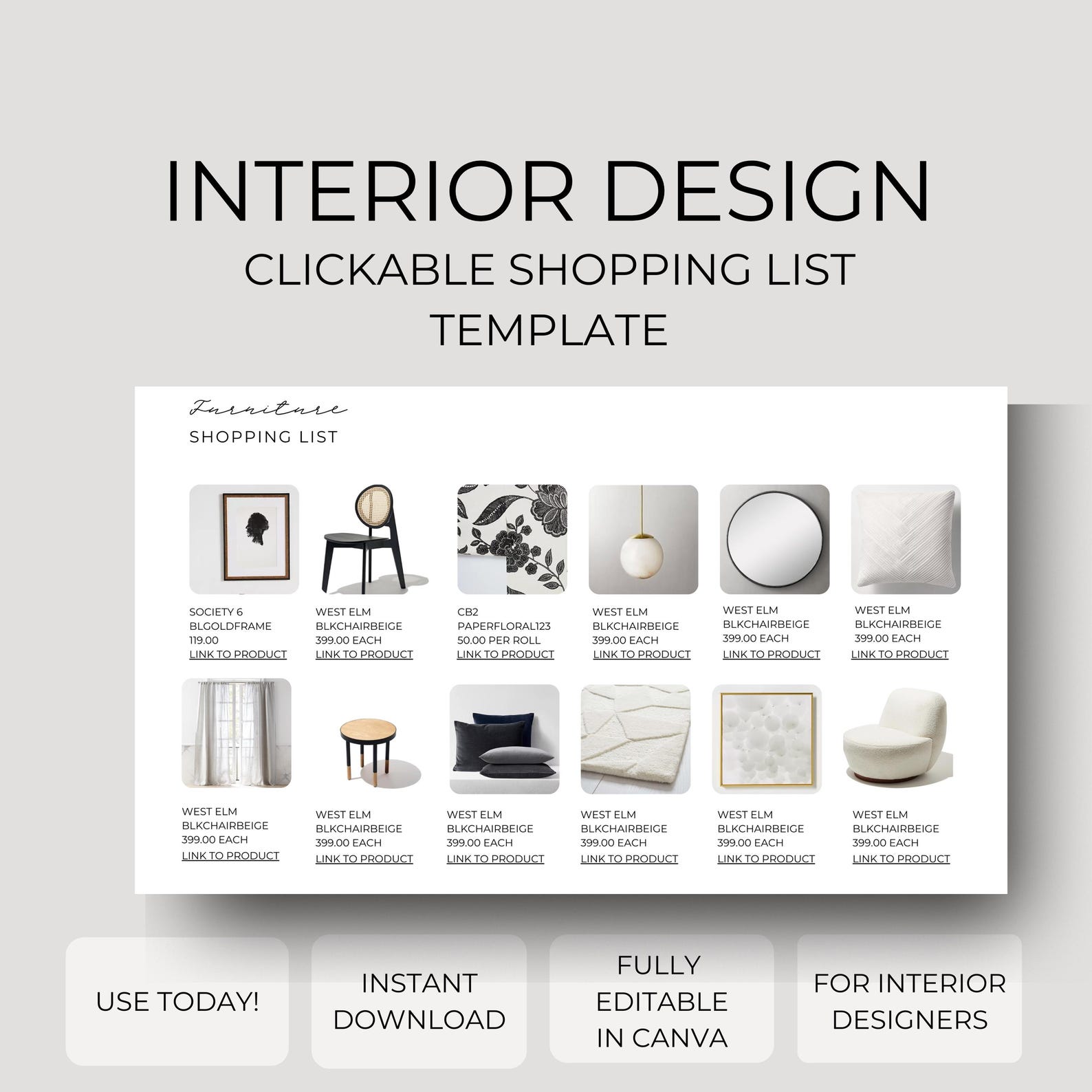 Interior Design Shopping List Template: Editable Furniture Board (canva ...