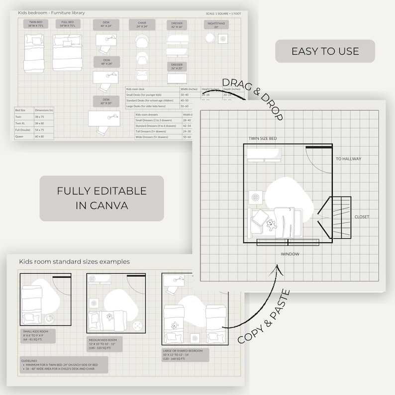 Bedroom Planner Template Canva, Drag and Drop Furniture Layout, Scale ...
