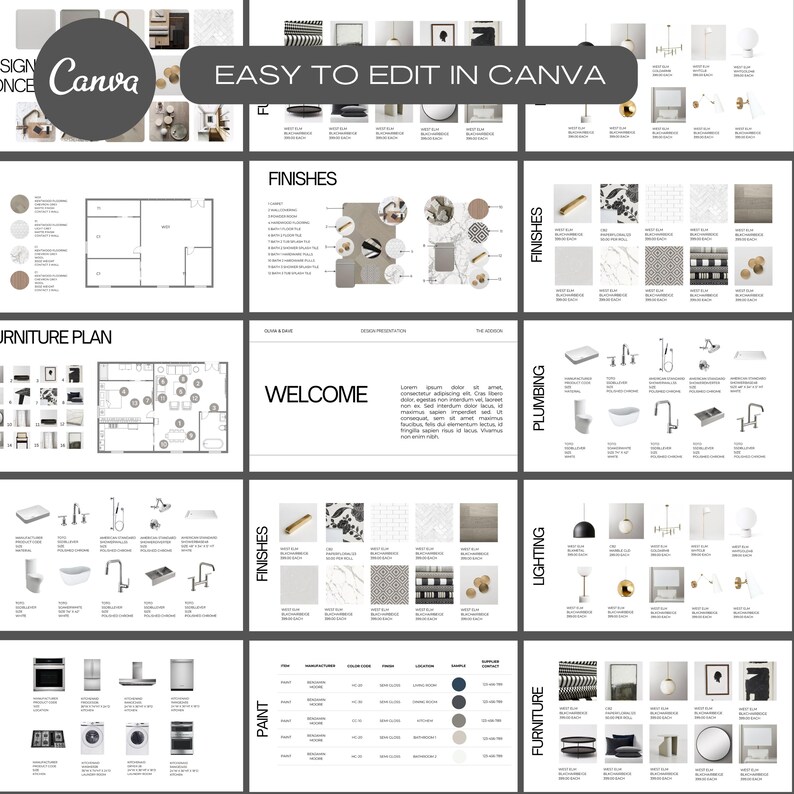 Interior Designer Editable Canva Presentation Template, Moodboard ...