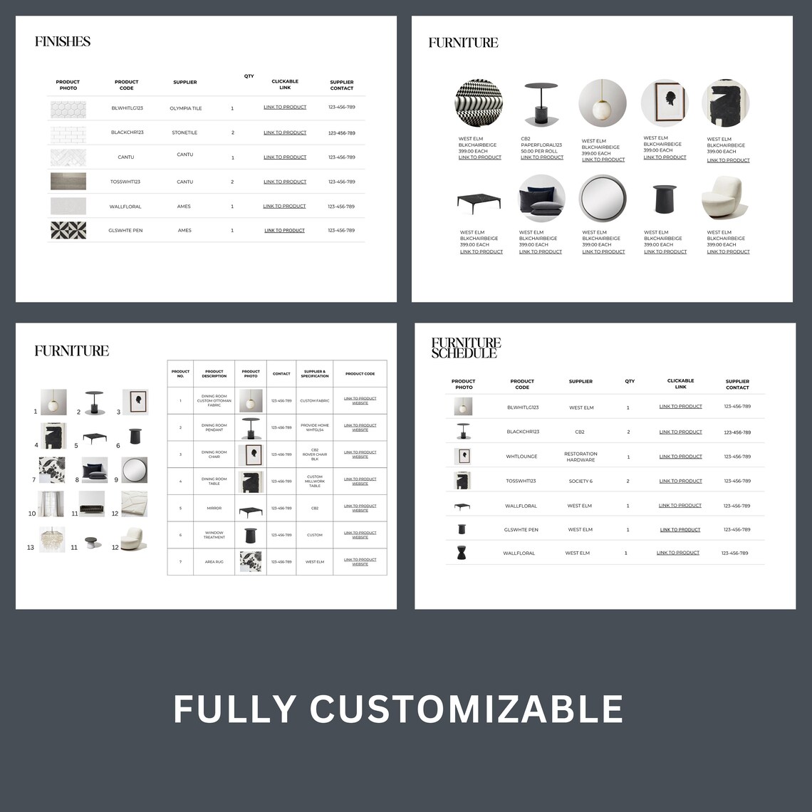 Interior Design Schedule Template, Fully Editable With Canva, Fixtures ...