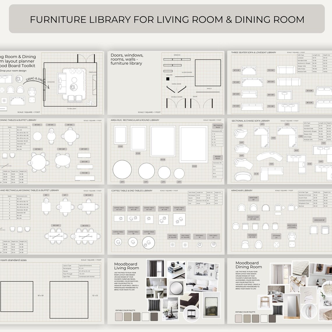 Living and Dining Room Planner Template Canva, Drag and Drop Furniture ...