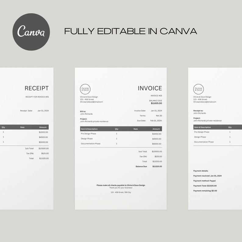Interior Design Fee Proposal Template: Client Invoice (canva Editable ...
