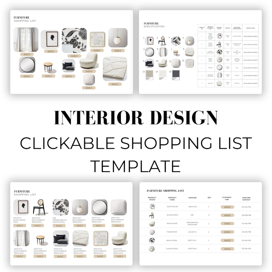 Interior Design Clickable Shopping List Template, E Design Shop the ...