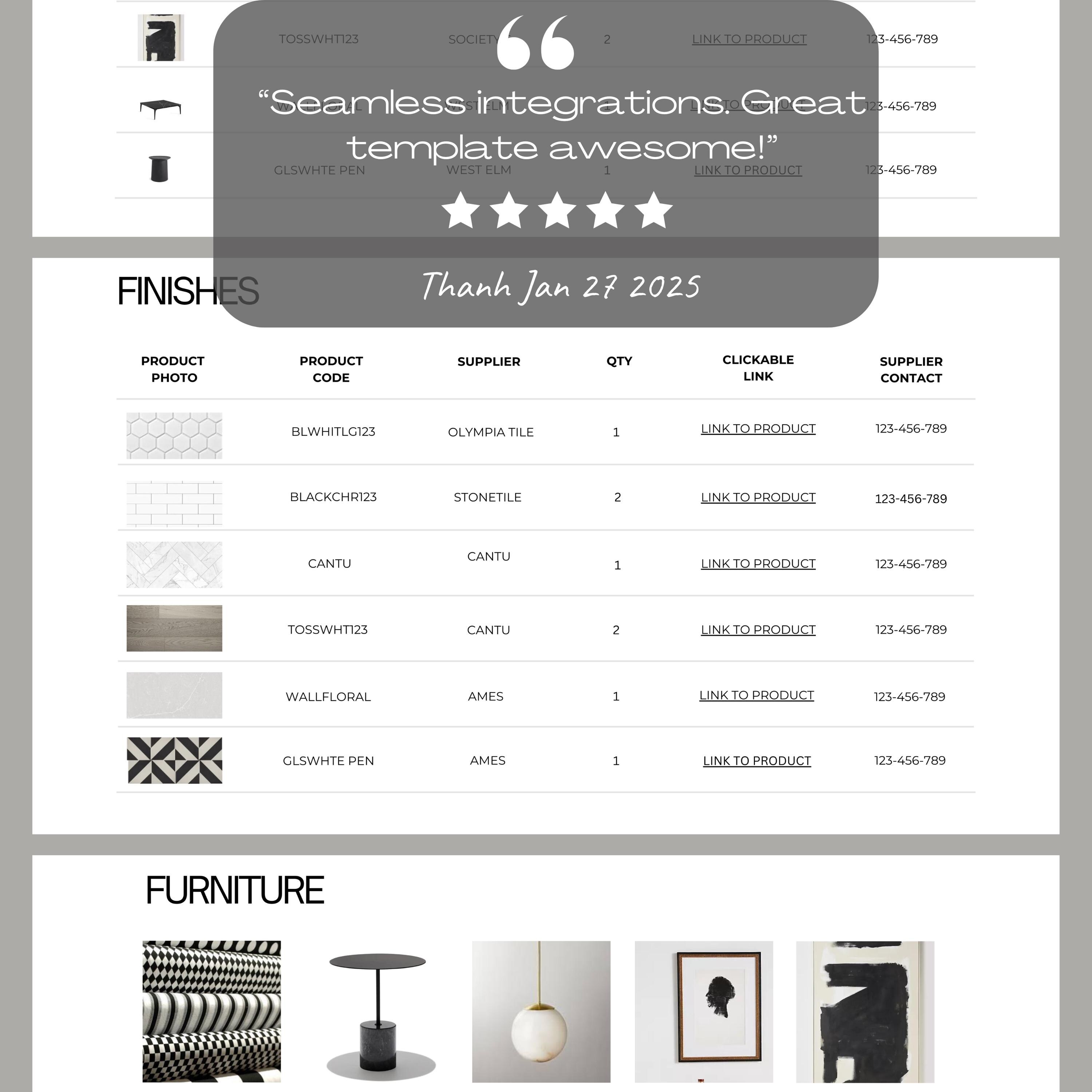 Interior Design FFE Schedule Template, Canva Fully Editable, Furniture ...