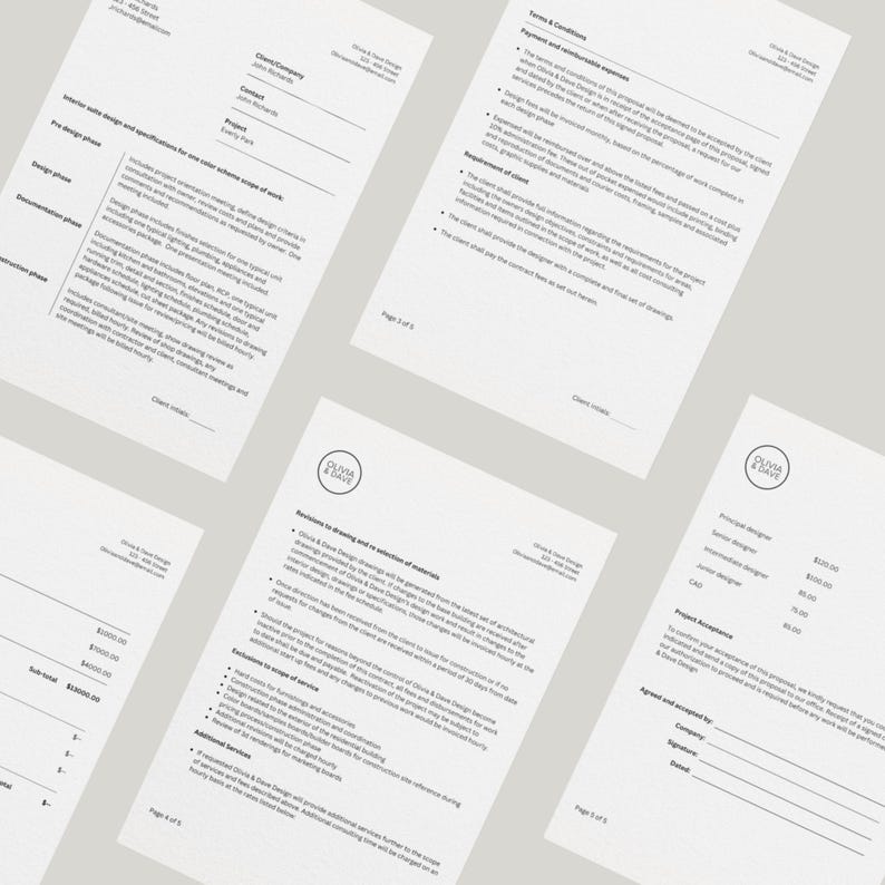 Interior Design Fee Proposal Template: Client Invoice (canva Editable ...