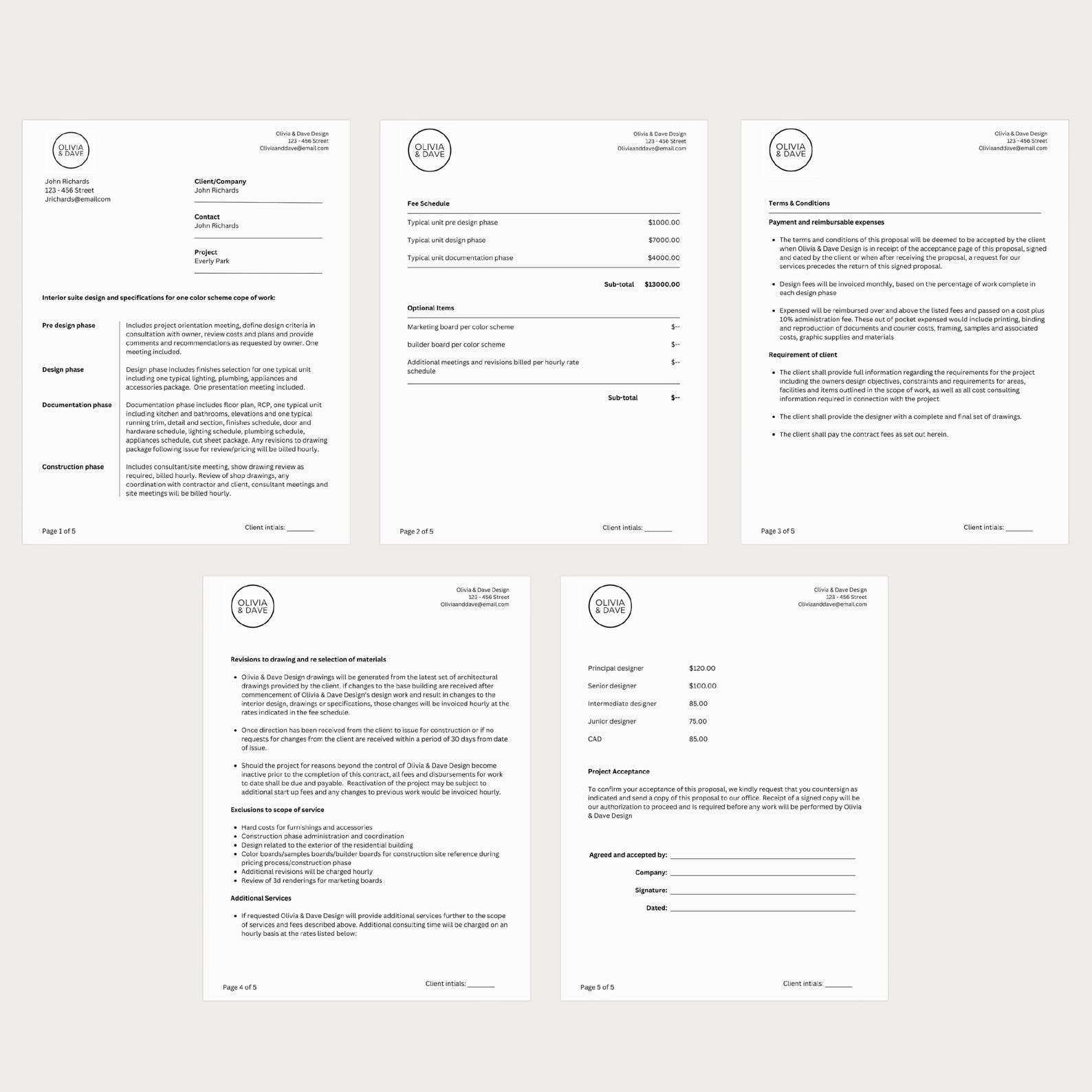 Interior Design Fee Proposal Template: Client Invoice (canva Editable ...
