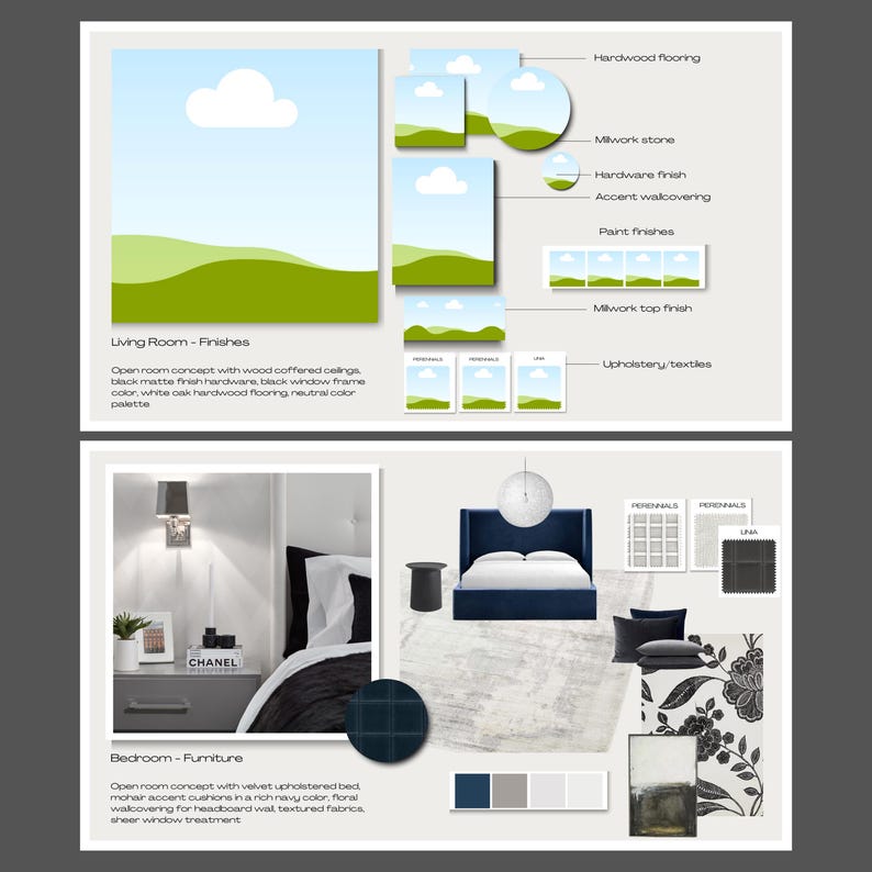 Furniture & Finishes Mood Board Canva Template • Editable FF and E ...