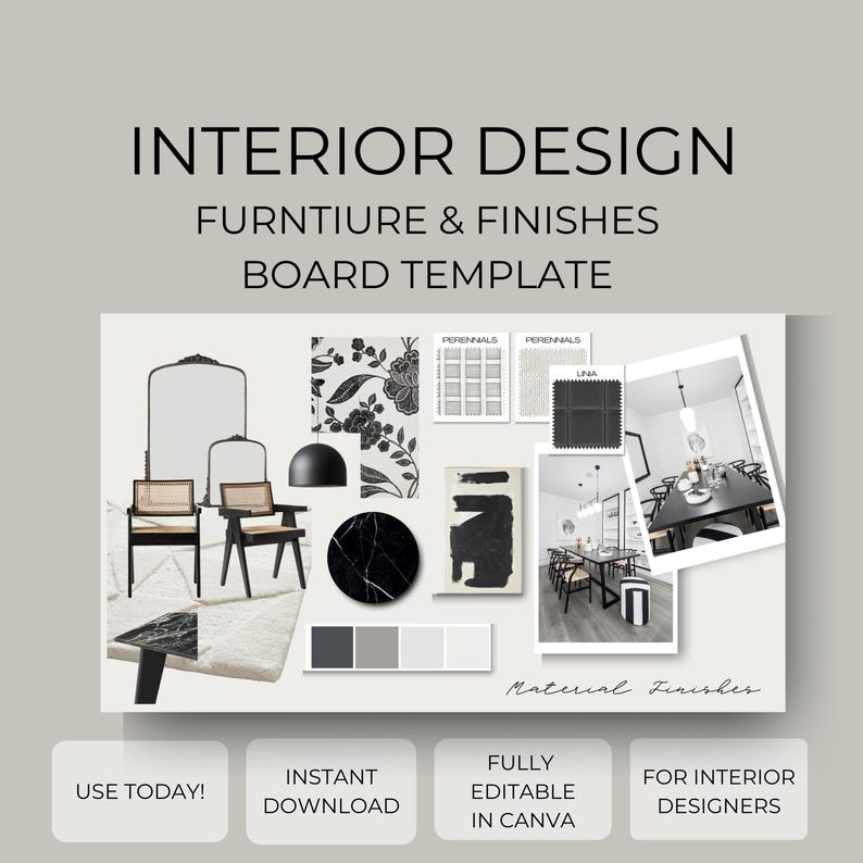 Furniture & Finishes Mood Board Canva Template • Editable FF and E ...