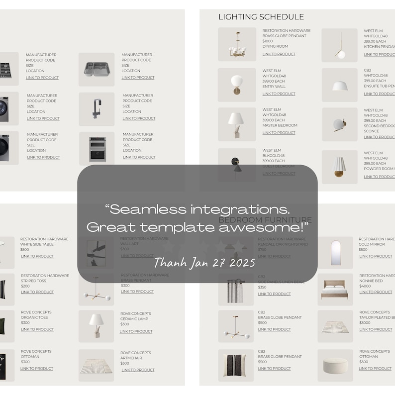 Interior Design FF&E Schedule Template, Furniture, Fixtures, Lighting ...