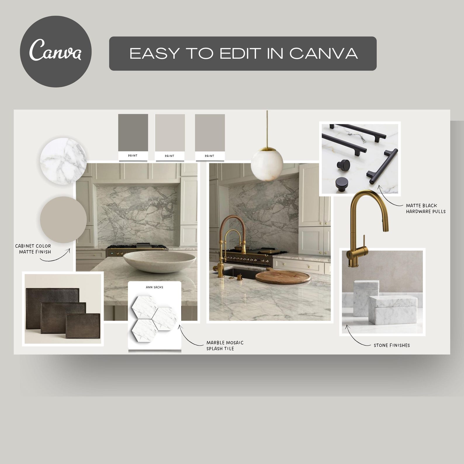 Interior Design Canva Editable Moodboard Template, Bathroom and Kitchen ...