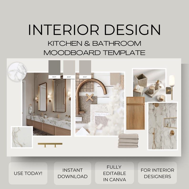Interior Design Canva Editable Moodboard Template, Bathroom and Kitchen ...