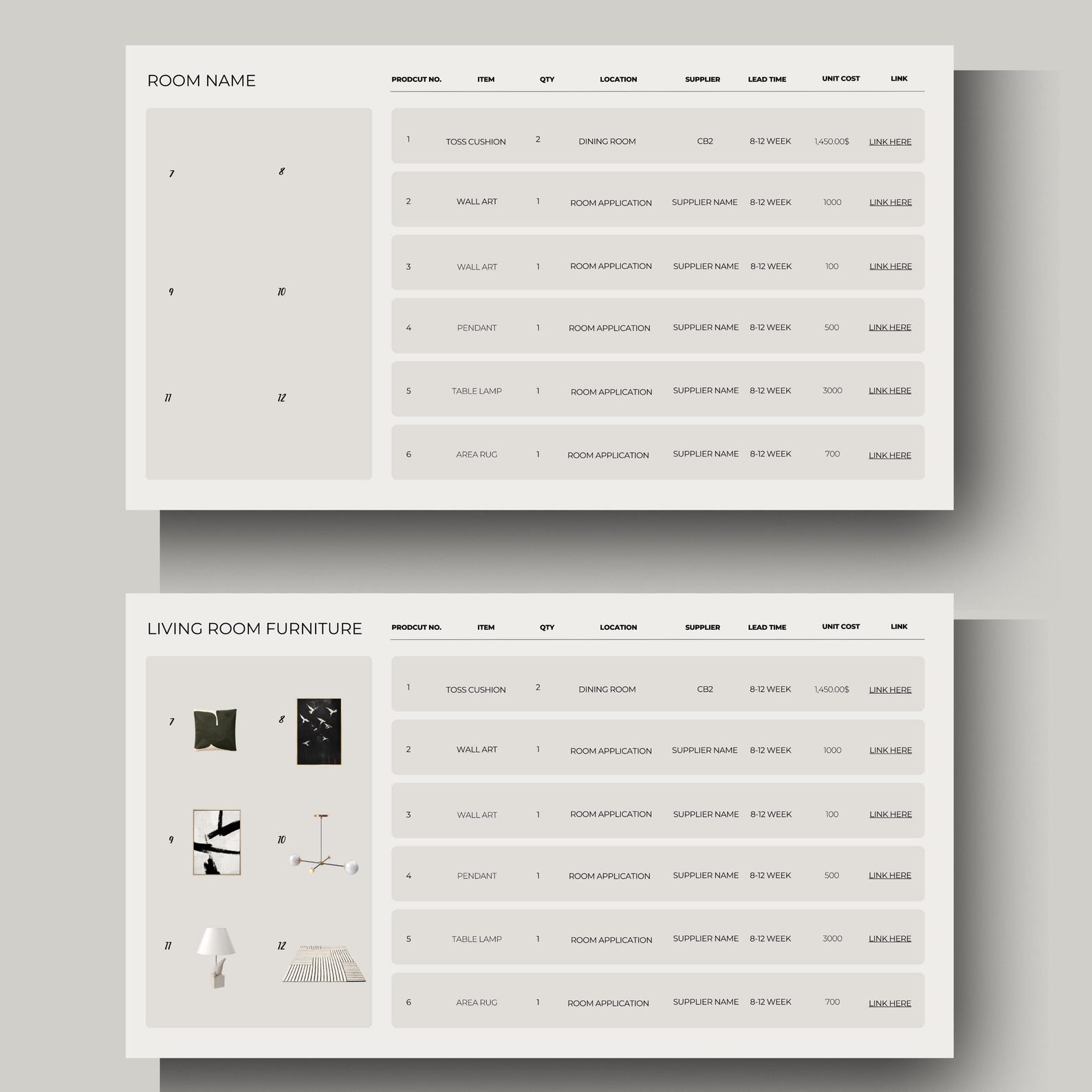 Interior Design FF&E Schedule Template: Canva Mood Board, Spec Sheet (digital Download) - Etsy