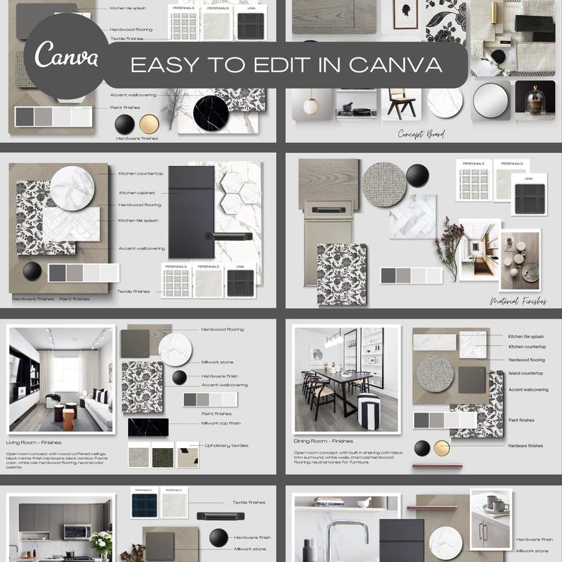 Interior Design Canva Finishes Board Mood Board Template, Edit in Canva ...