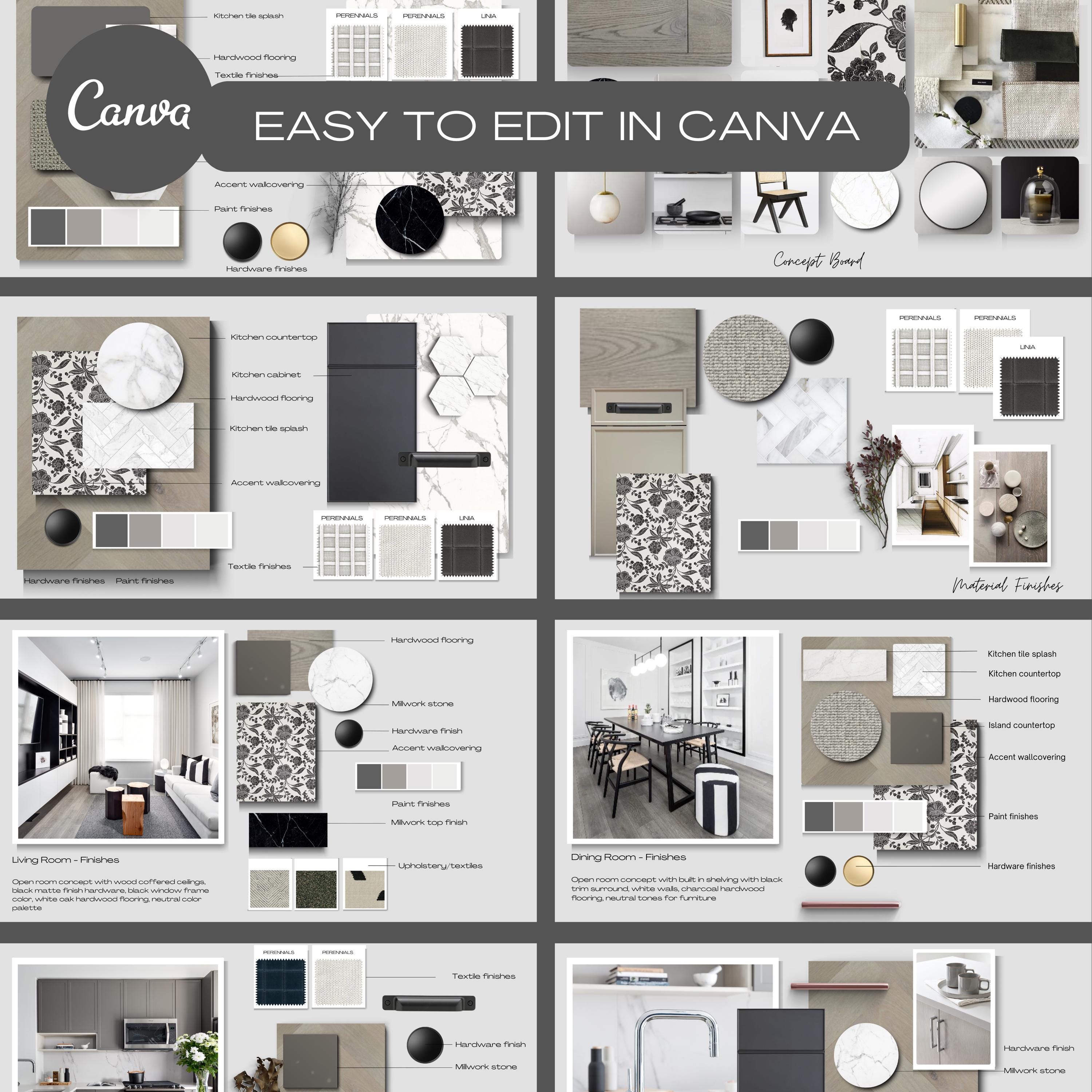 Interior Design Canva Finishes Board Mood Board Template, Edit in Canva ...