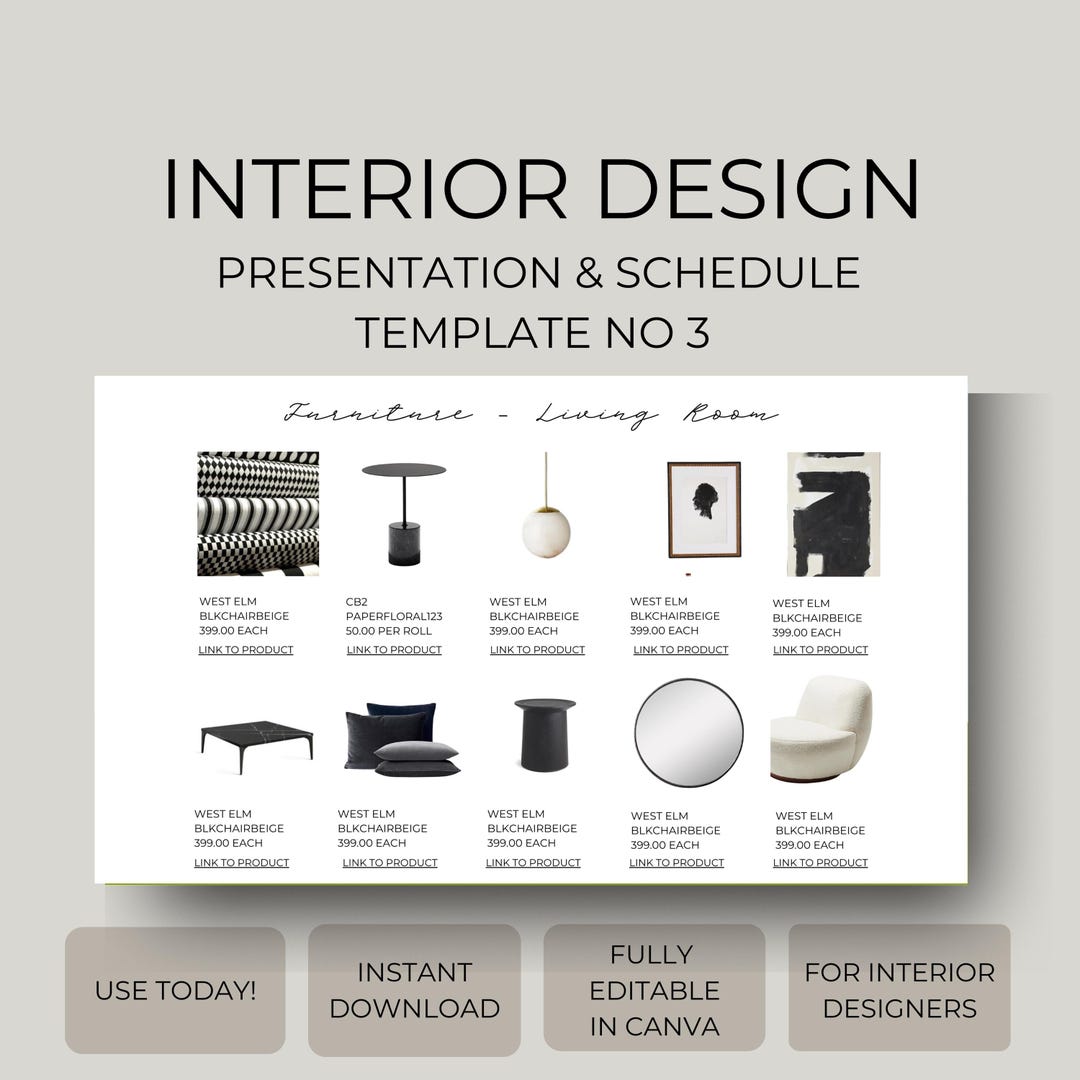 Interior Designer Canva Presentation, FF&E Schedule Template, Mood ...