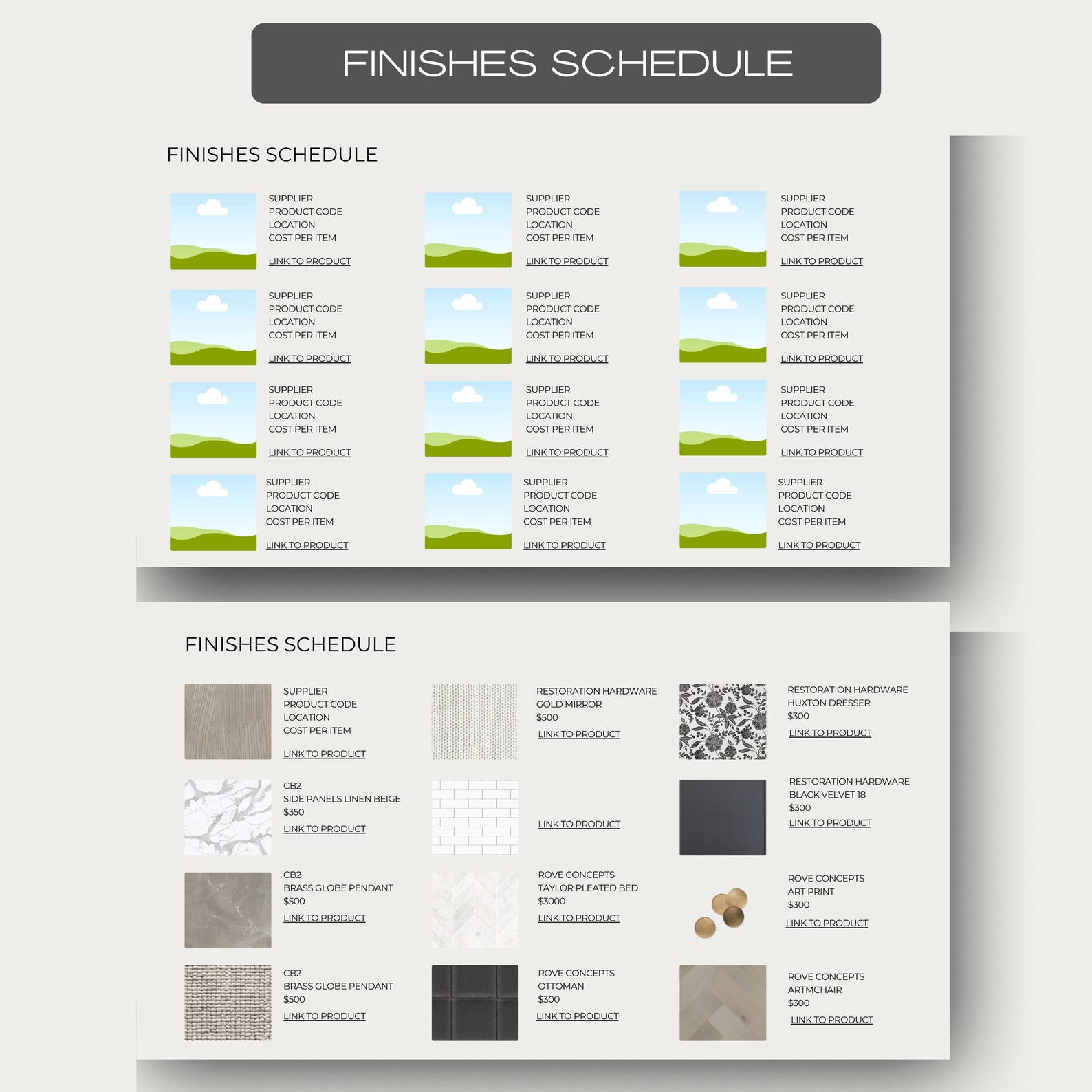 Interior Design FF&E Schedule Template, Furniture, Fixtures, Lighting ...