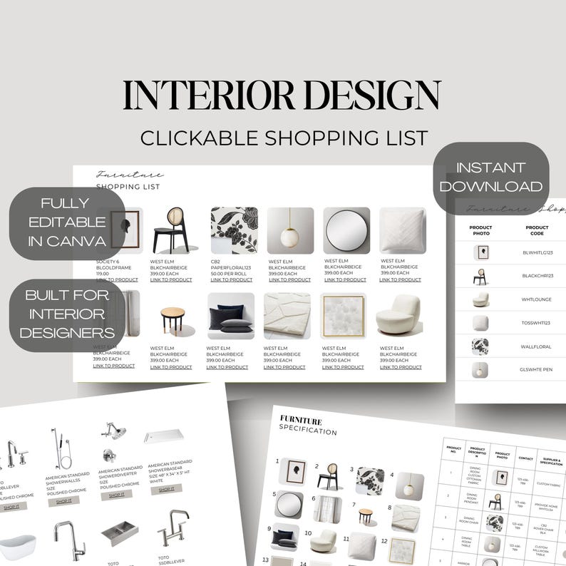 Interior Design Shopping List Template: Editable Furniture Board (canva ...