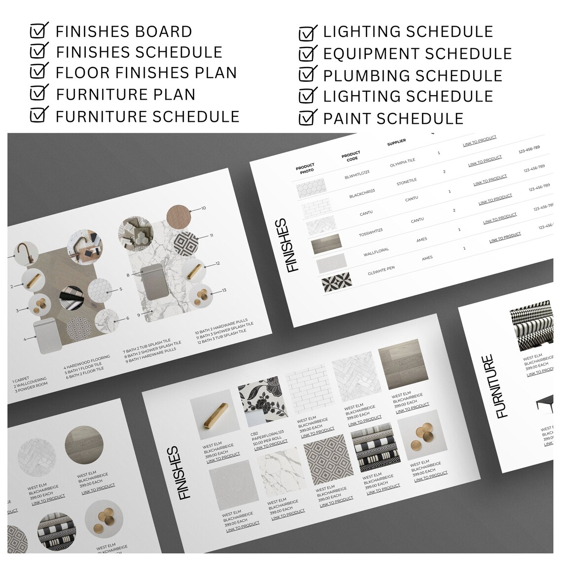 Interior Design Schedule Template, Fully Editable With Canva, Fixtures ...