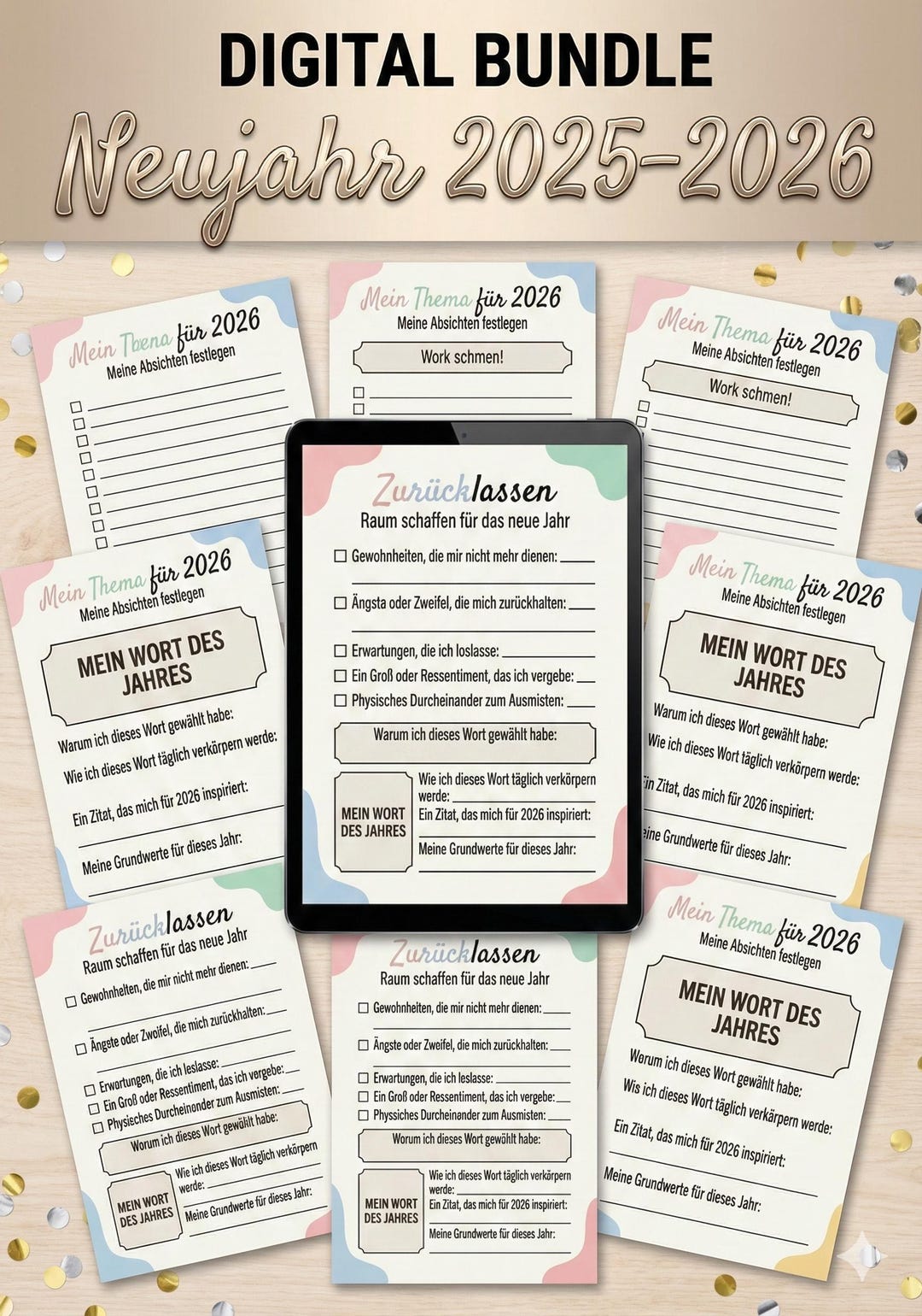 New Year's Eve Printables 2026 Year in Review 2025 Resolutions Pastel ...