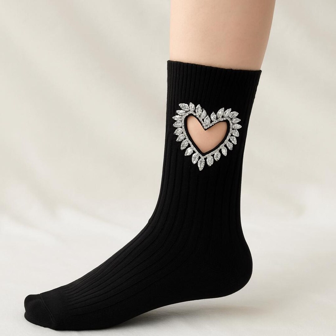 Crystal Rhinestone Heart Crew Socks - Etsy