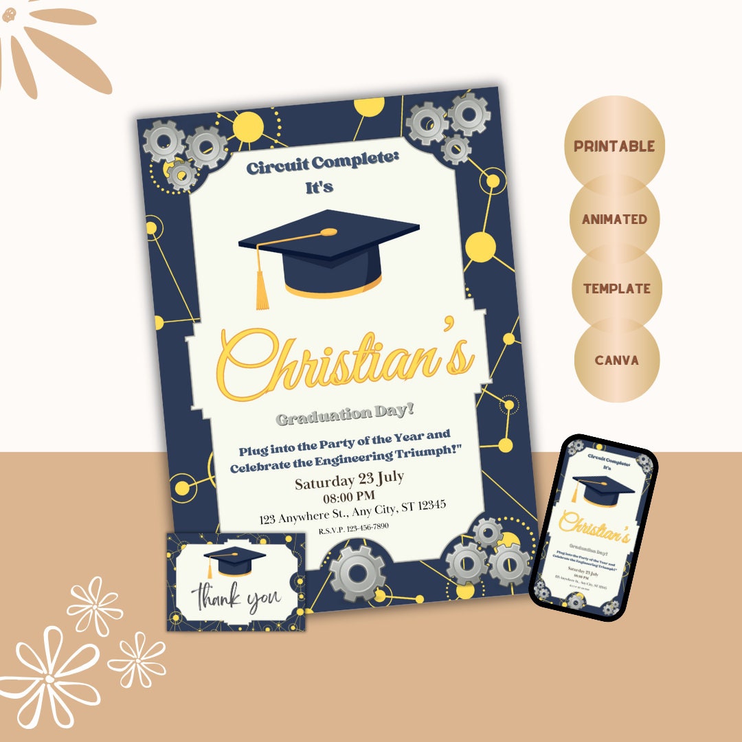 Engineer Graduate Invitation Animated Invitation Printable Graduation ...