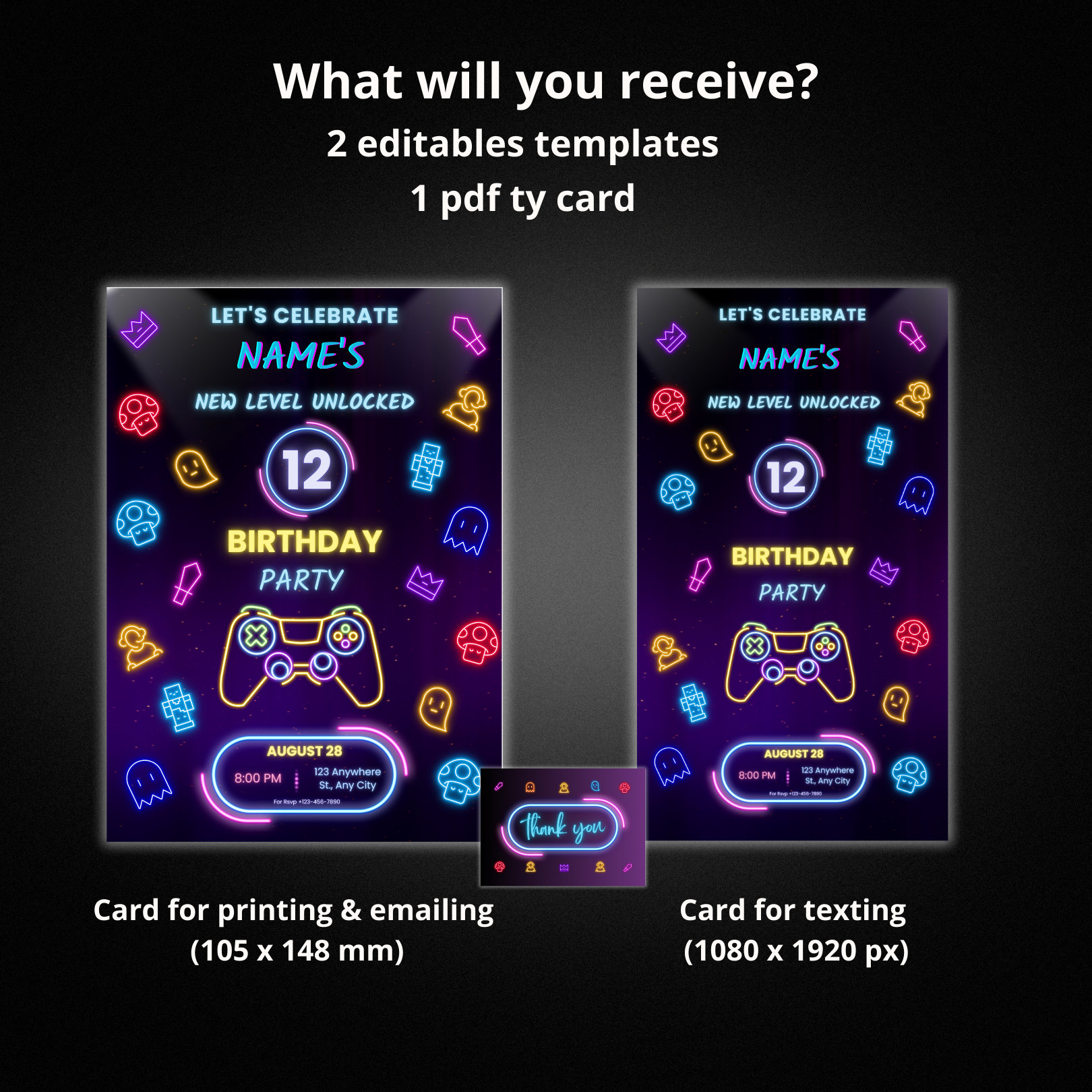 Video Game Birthday Party Invitation Gamer Birthday Invite Neon ...