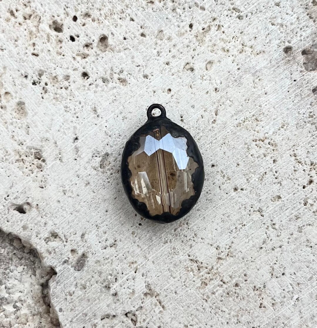 Crystal Soldered Large Oval Lace Pendant, Light Champagne , Shiny ...