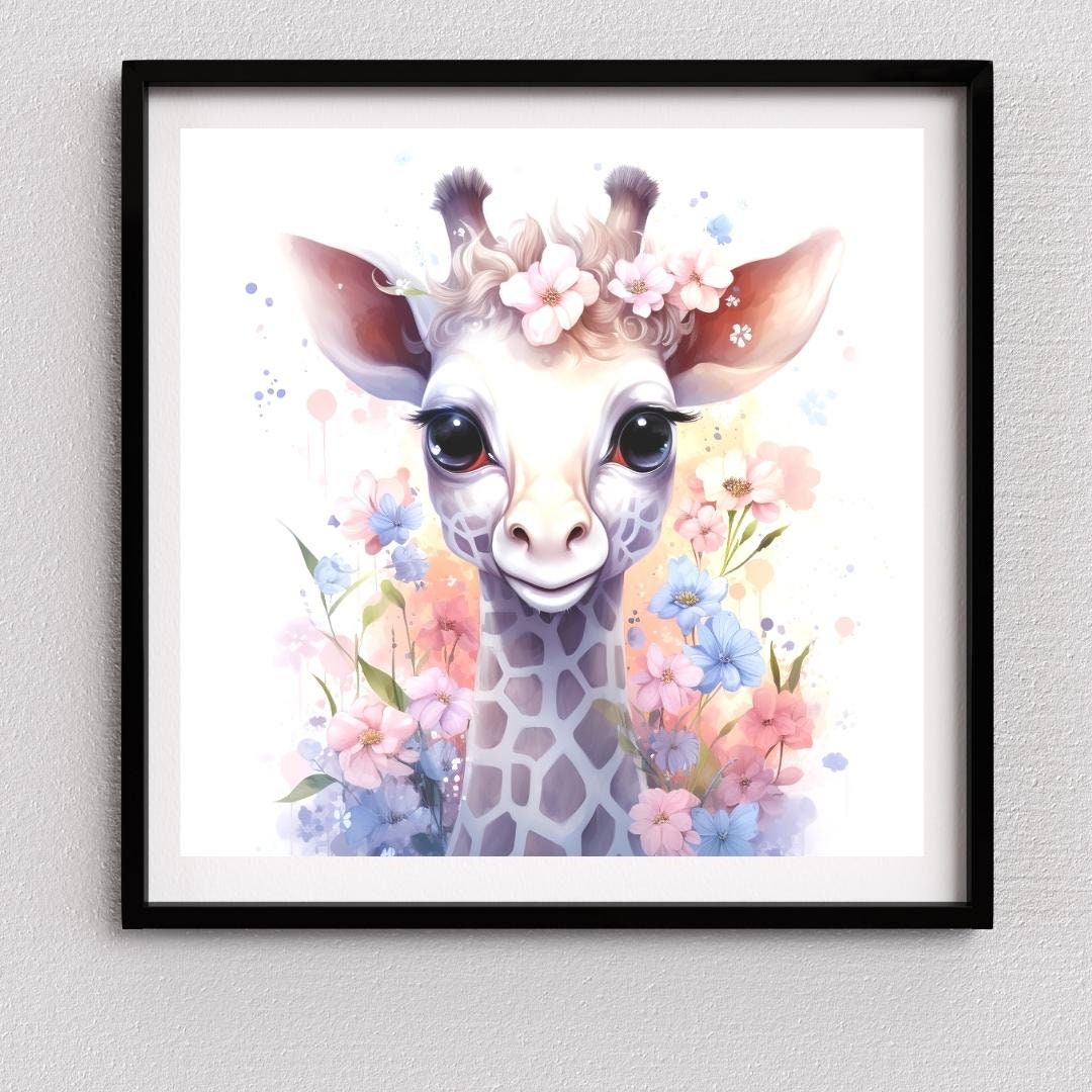 Watercolor Baby Giraffe Clipart Nursery Decor Wall Art Cute Baby Animal ...