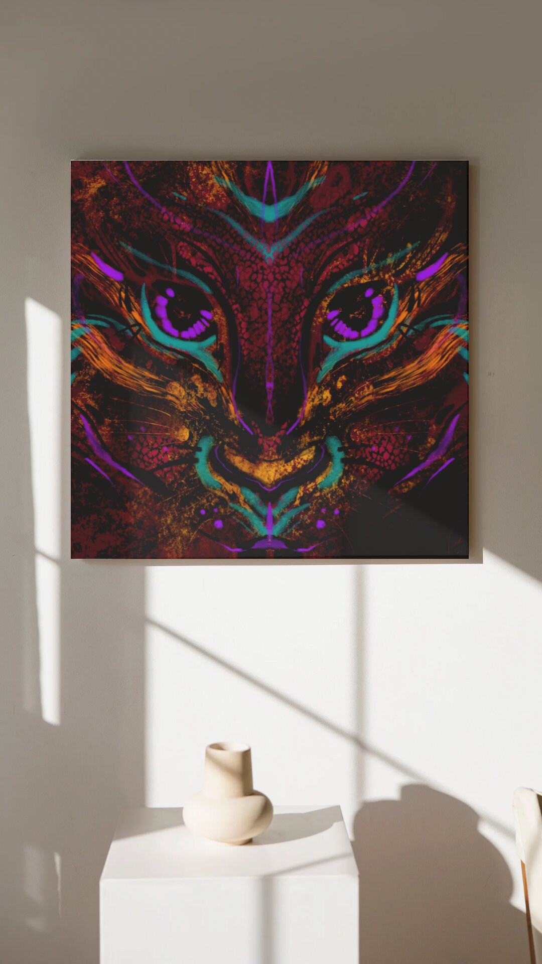 TECHNO CAT - Psychedelic Wall Art | Contemporary Art Print | Cotton ...