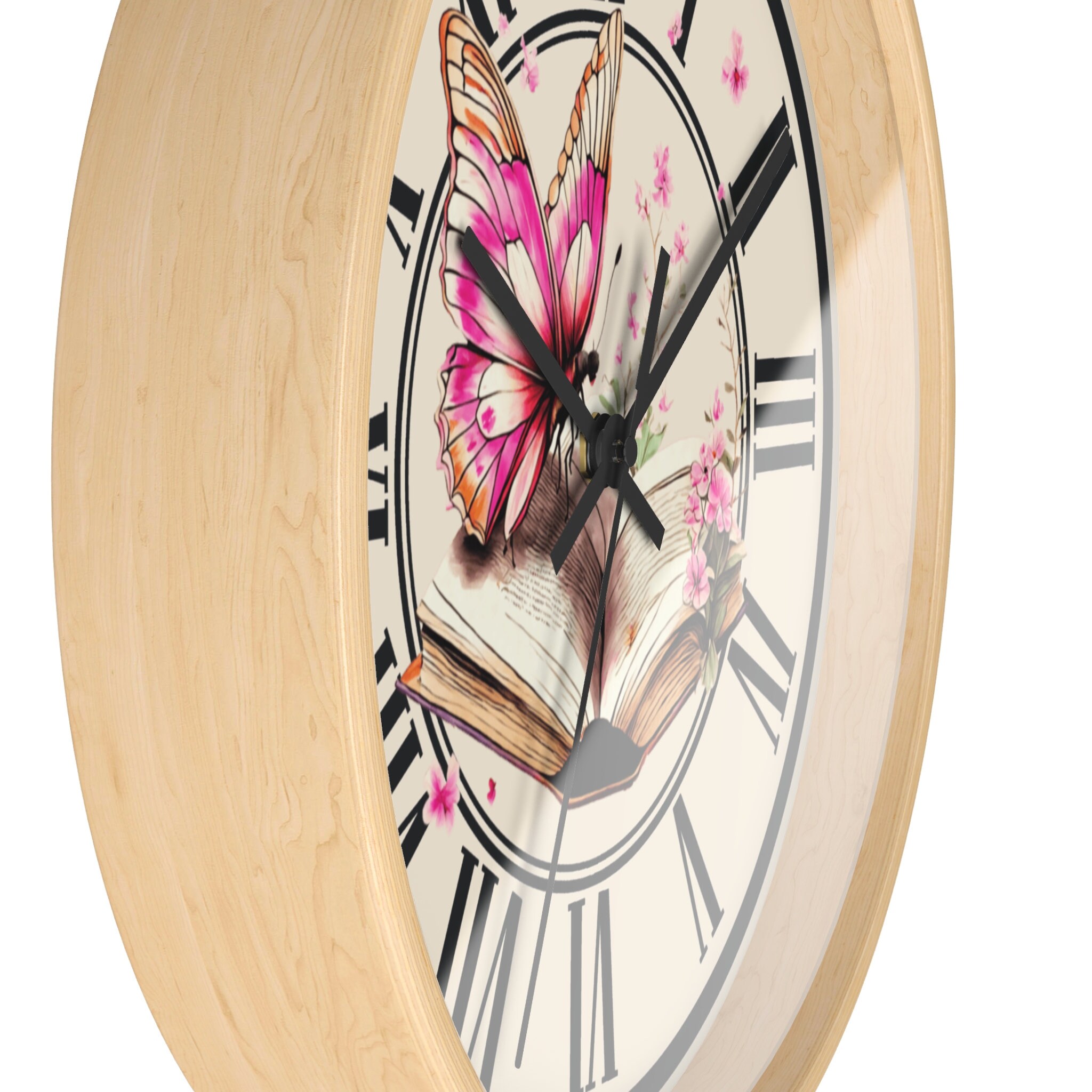 Books Butterfly Unique Wall Clock 10 Inch Round Battery Operated Clock ...