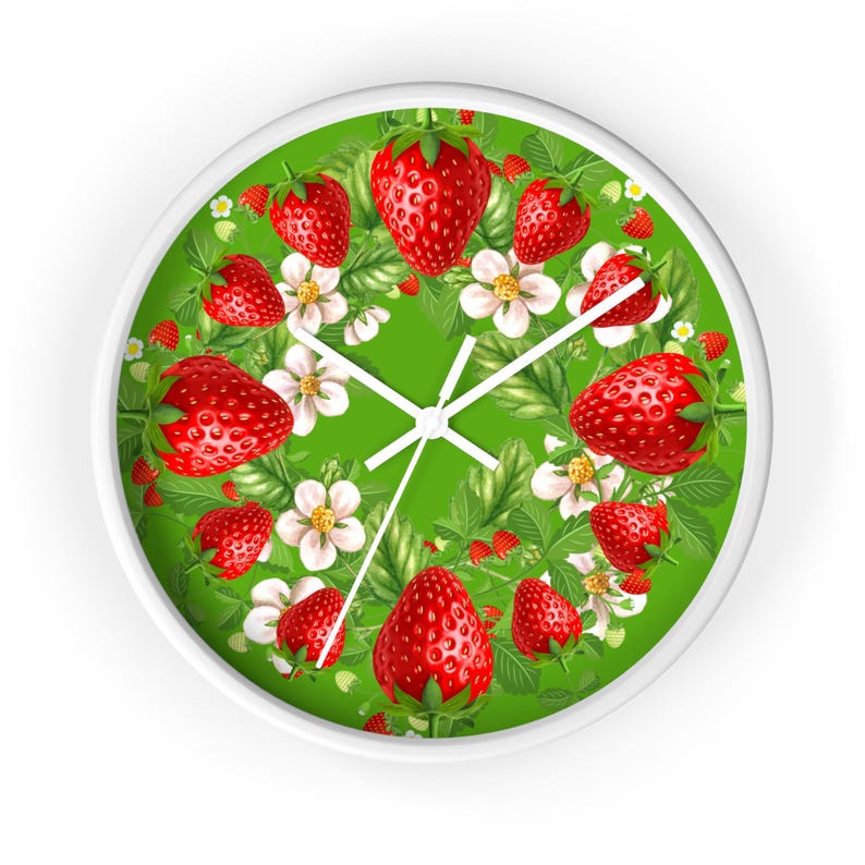 Strawberry Wall Clock 10 Inch 25 Cm Round Hanging Wall Clock Battery ...