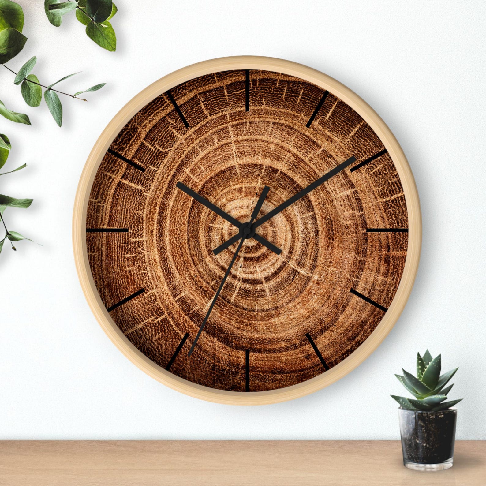 Clock Wood Grain Wall Clock 10 Inch Round Battery Silent Operation ...